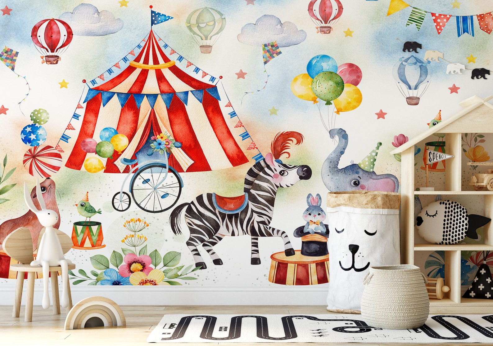 Circus Mural Wallpaper Clown Wall Mural Playroom Nursery - Etsy