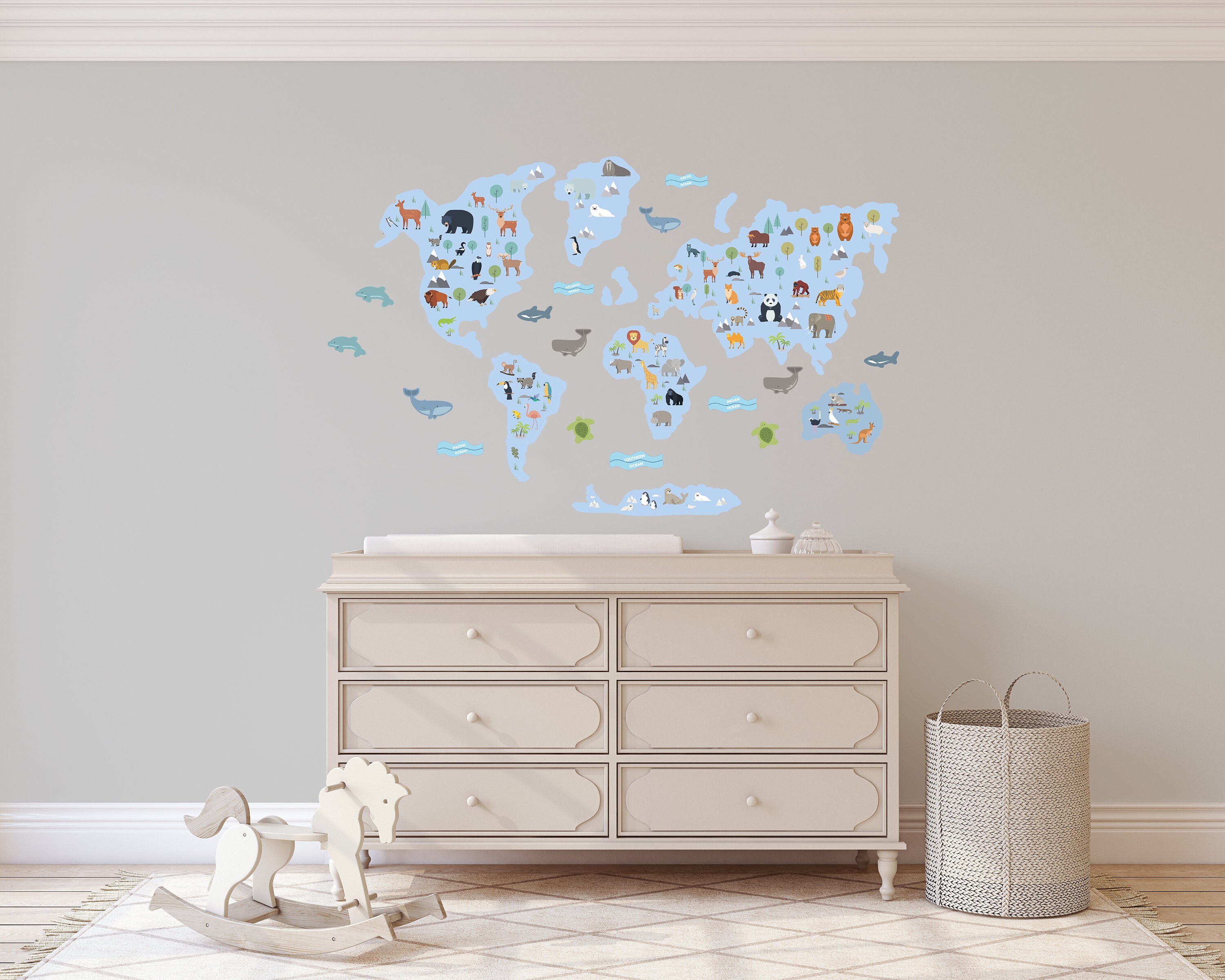 Blue World Map Wall Sticker World Map Decal Kids Decals - Etsy UK