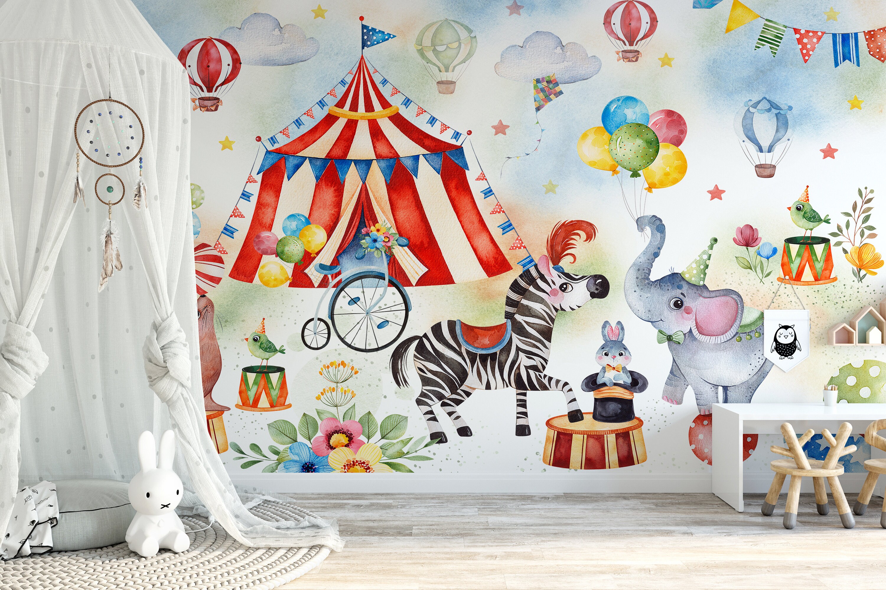 Circus Mural Wallpaper Clown Wall Mural Playroom Nursery - Etsy UK