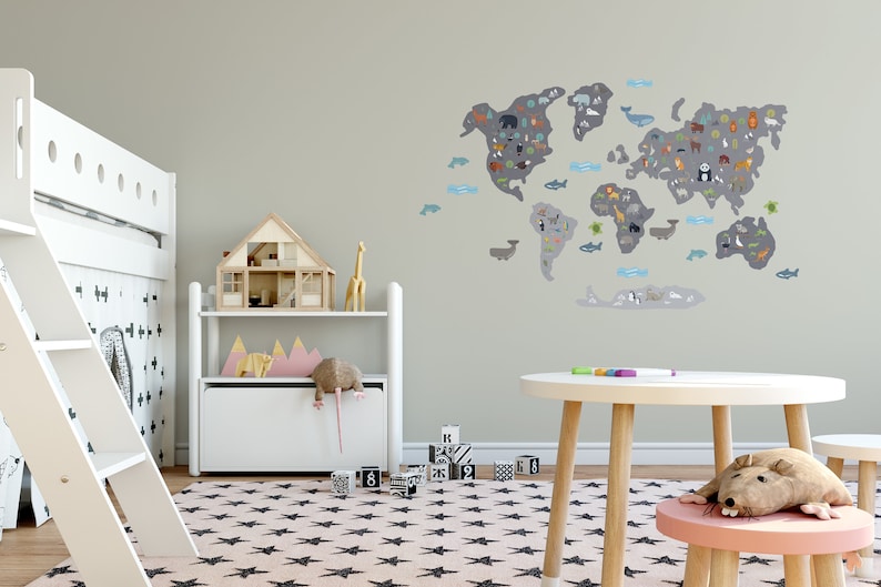 Blue World Map Wall Sticker World Map Decal Kids Decals - Etsy UK