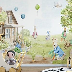 Peter Rabbit Wallpaper, Rabbit Wall Decor, Nursery Wallpaper, Boys ...
