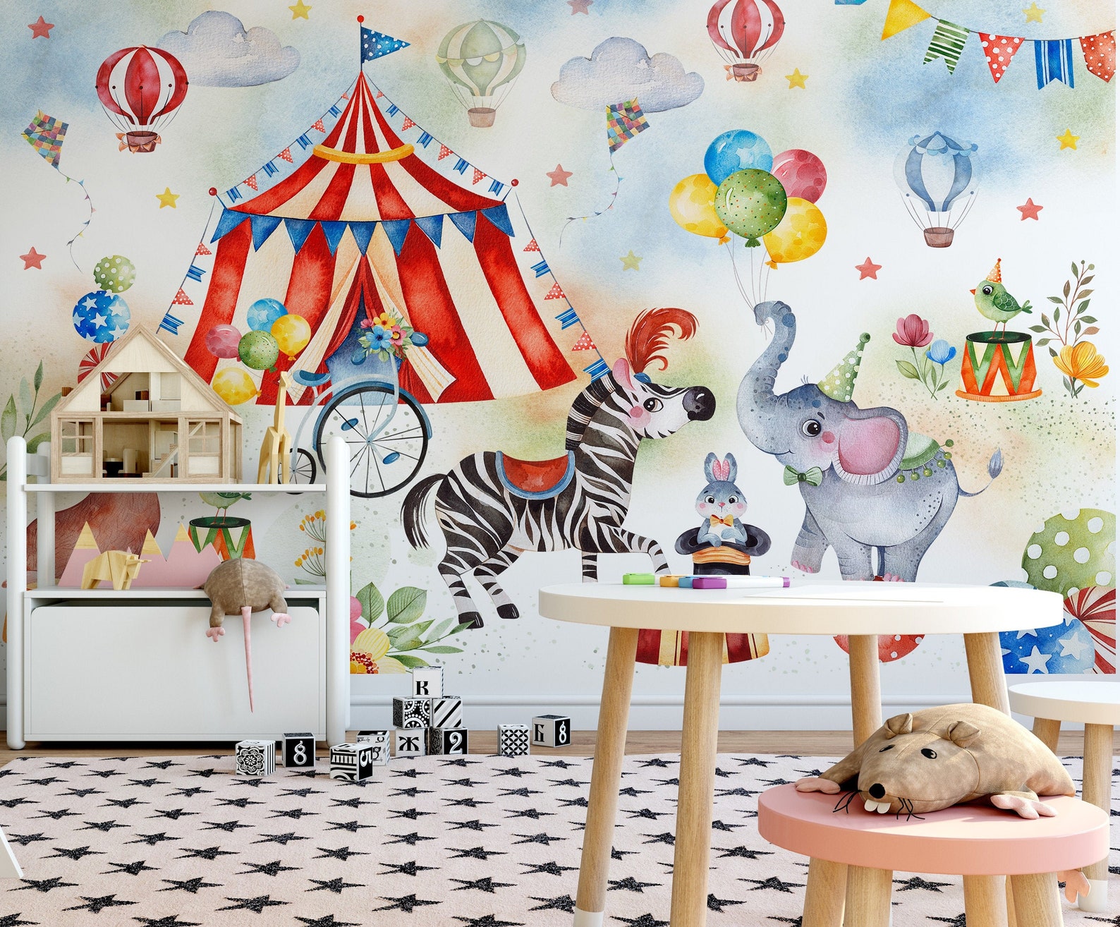 Circus Mural Wallpaper Clown Wall Mural Playroom Nursery - Etsy UK