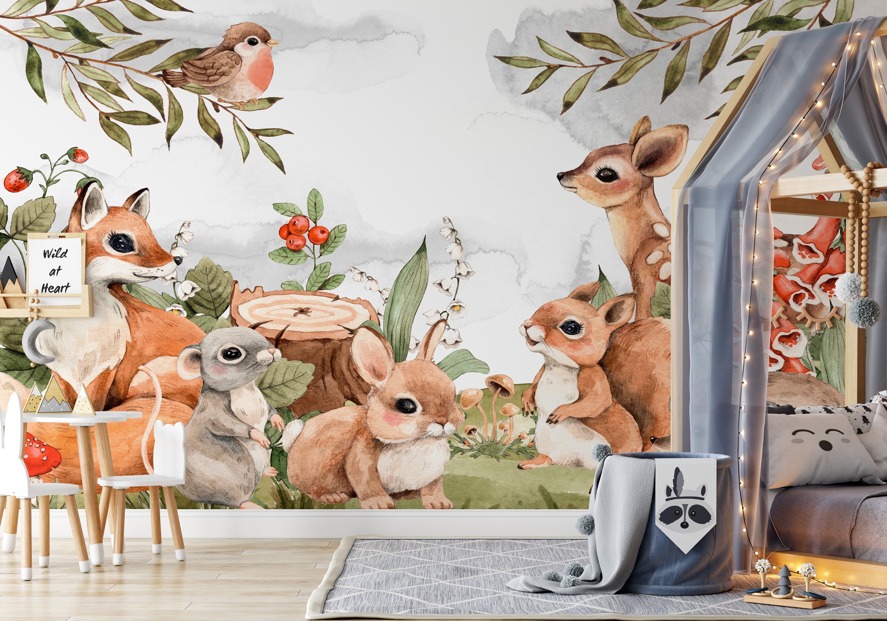 Forest Wallpaper Woodland Wall Mural Wall Mural Animals | Etsy
