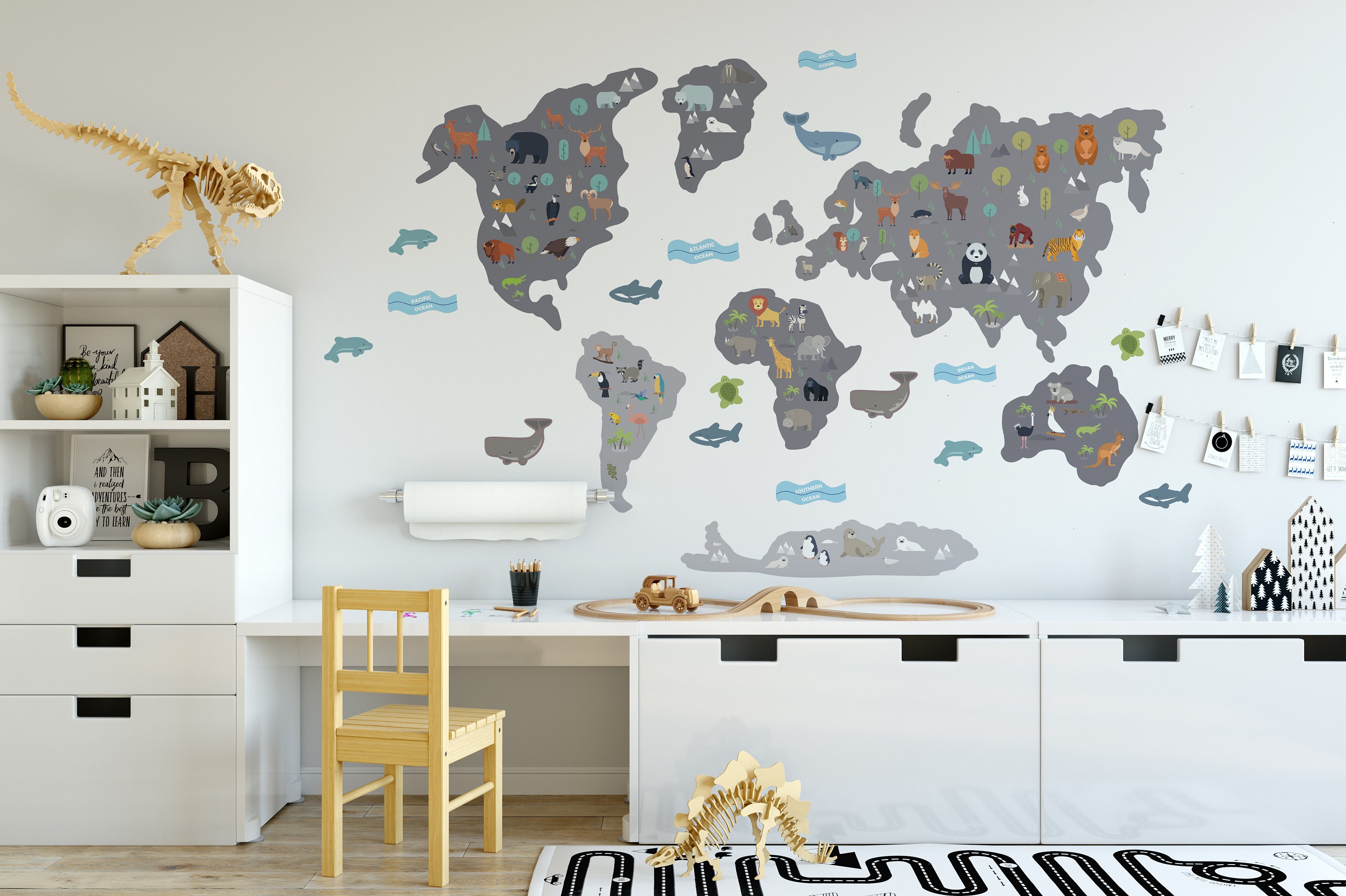 Blue World Map Wall Sticker World Map Decal Kids Decals - Etsy UK