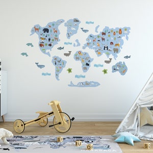 Grey World Map Wall Stickers, Map Decals, Childrens Wall Stickers, Grey ...