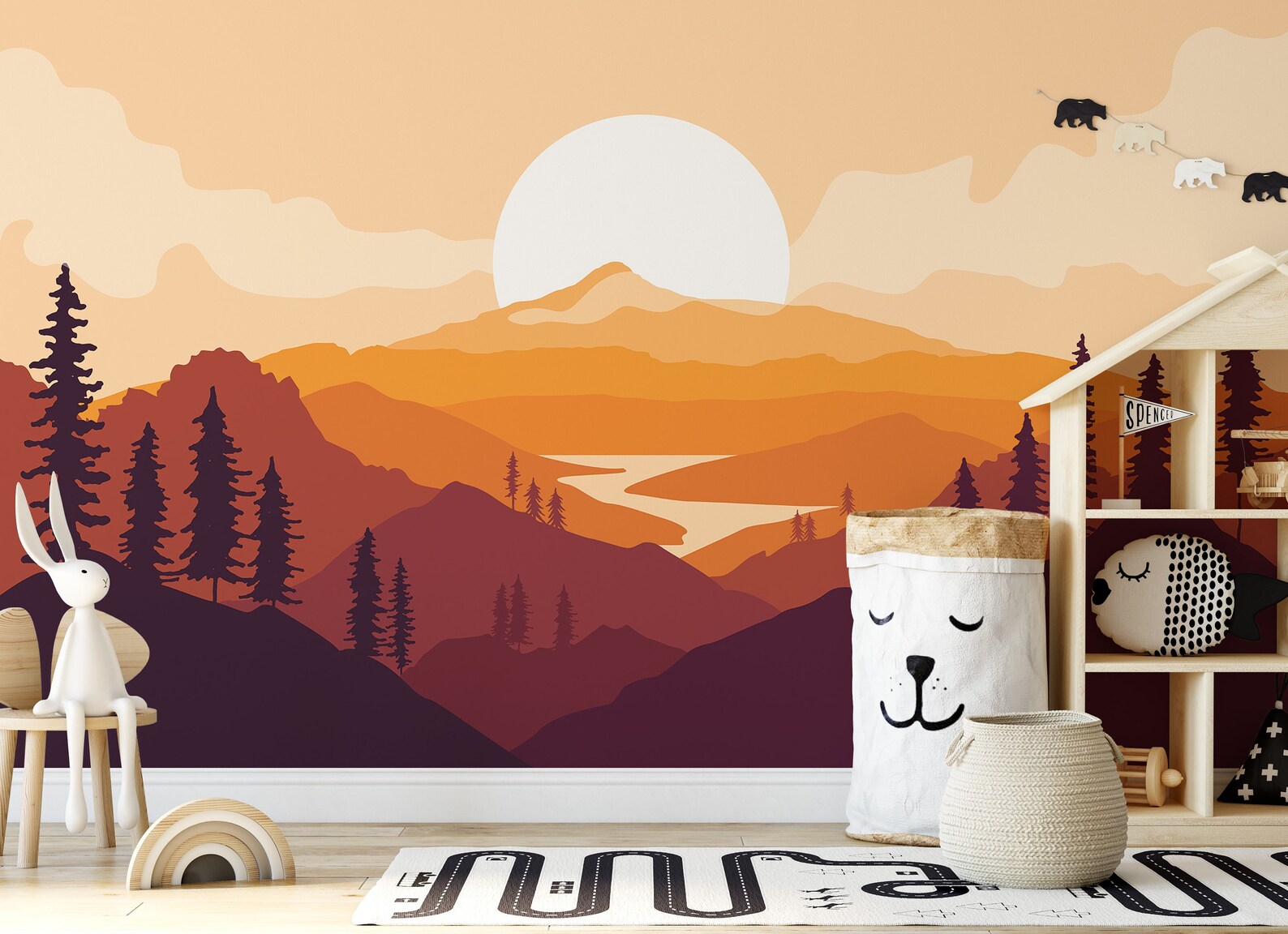 Sunset Mural Wallpaper Mountains Wallpaper Nursery - Etsy UK
