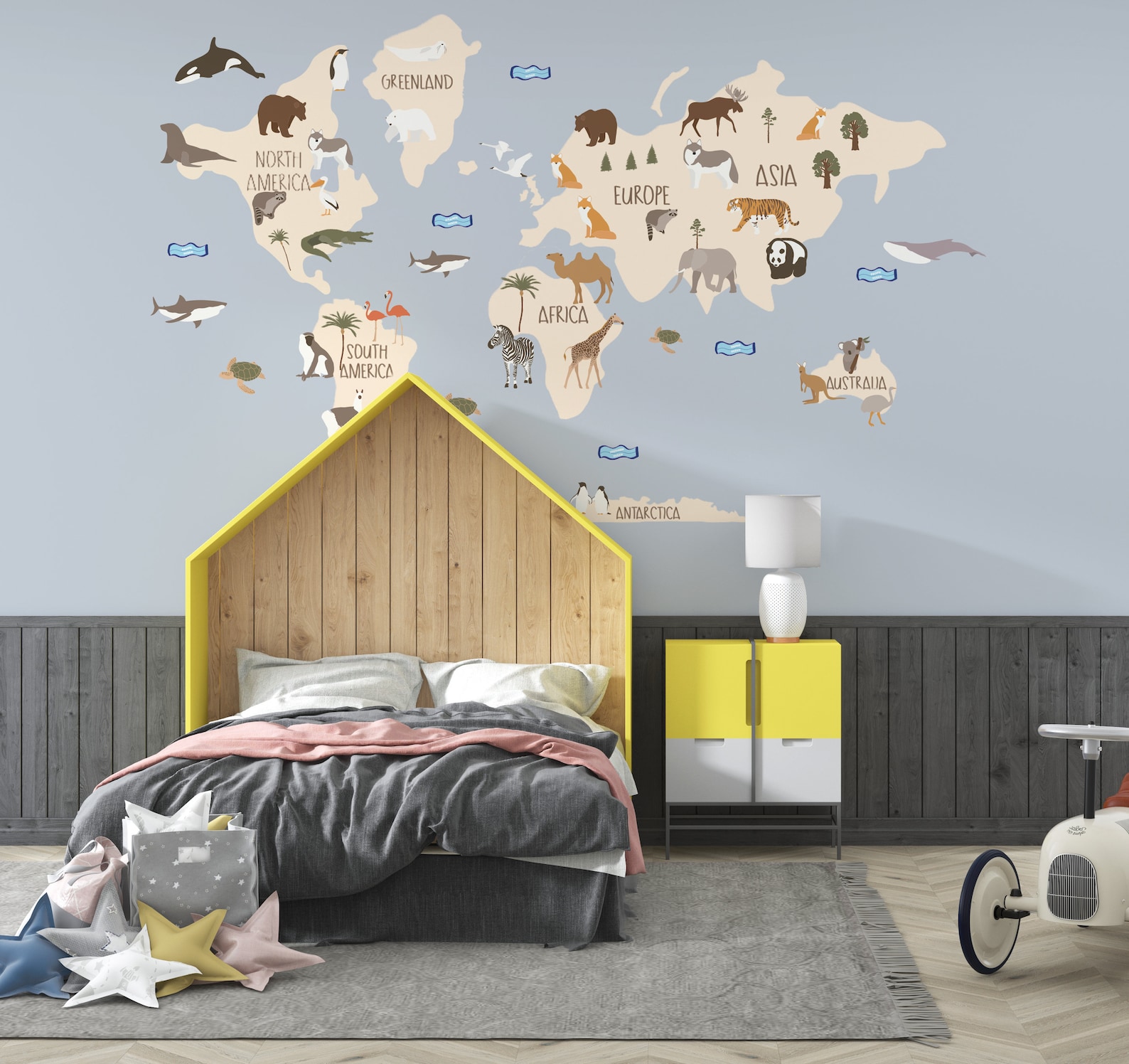 World Map Wall Stickers, Map Decal, Cream Map, Childrens Wall Stickers ...