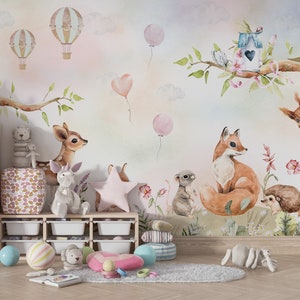 Forest Mural Wallpaper, Kids Wallpaper, Nursery Woodland Decor, Nursery ...