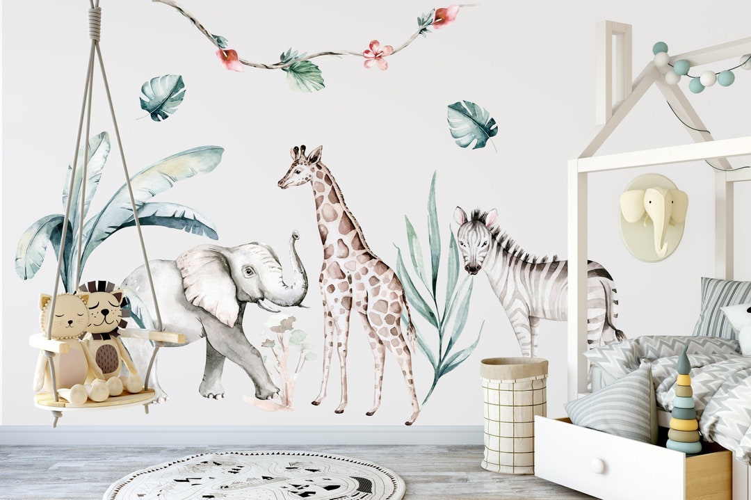 Zoo Animals Wall Stickers, Children's Wall Stickers, Jungle Wall Mural ...