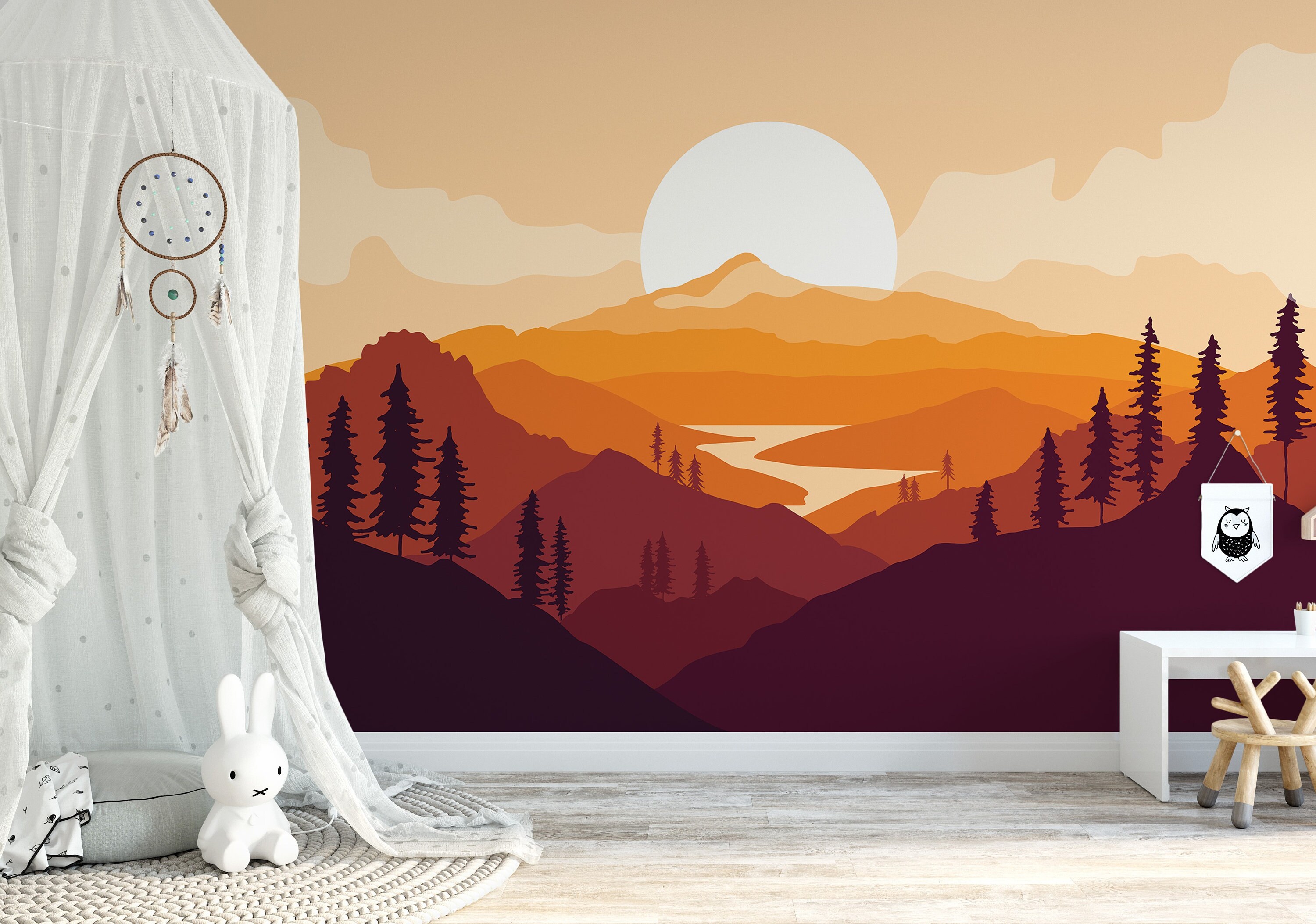 Sunset Mural Wallpaper Mountains Wallpaper Nursery - Etsy UK