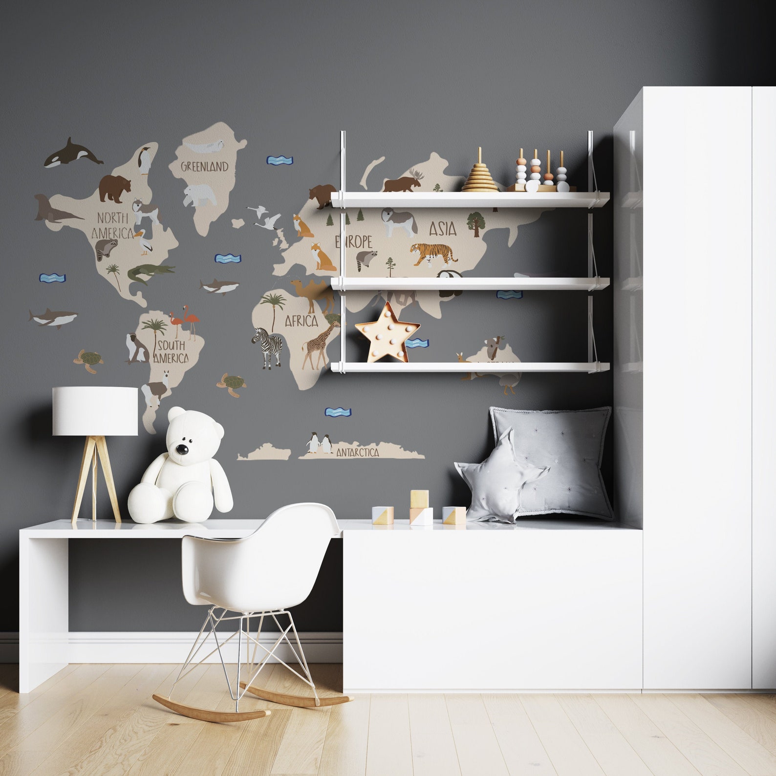 World Map Wall Stickers, Map Decal, Cream Map, Childrens Wall Stickers ...