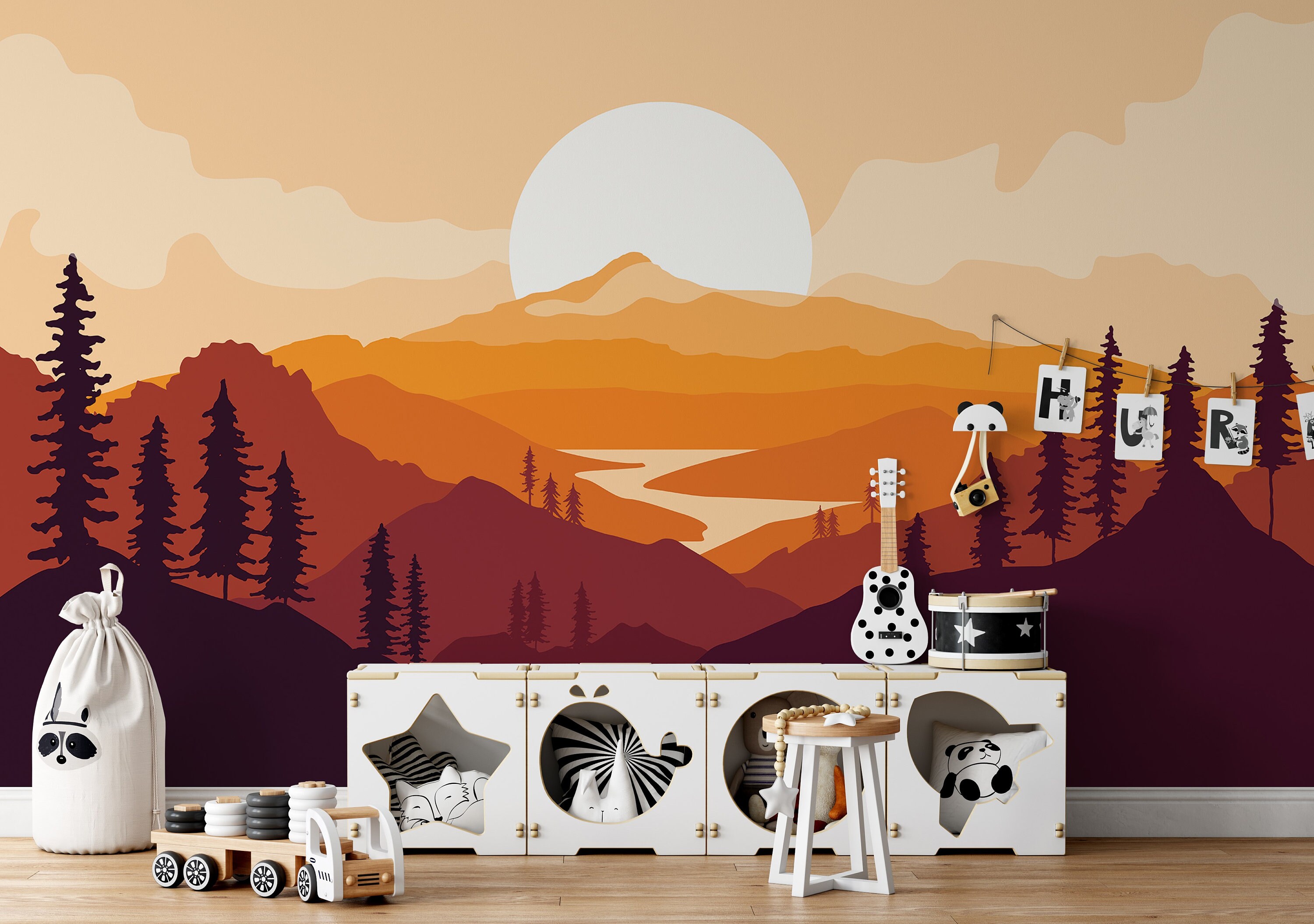 Sunset Mural Wallpaper Mountains Wallpaper Nursery - Etsy UK