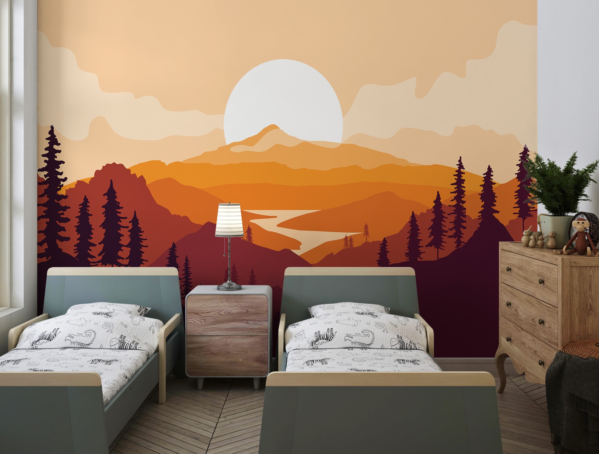 Sunset Mural Wallpaper Mountains Wallpaper Nursery - Etsy UK