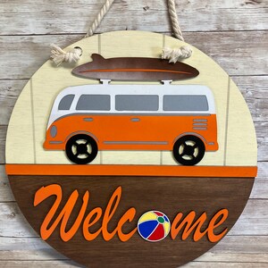 Retro VW Bus Beach Summer Round Wood Door Sign - Etsy