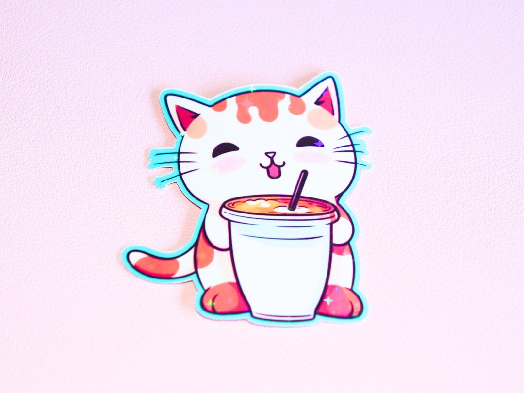 Cold Coffee Cat - Cat Sticker - Holographic Kitty Sticker - Cat Lover ...
