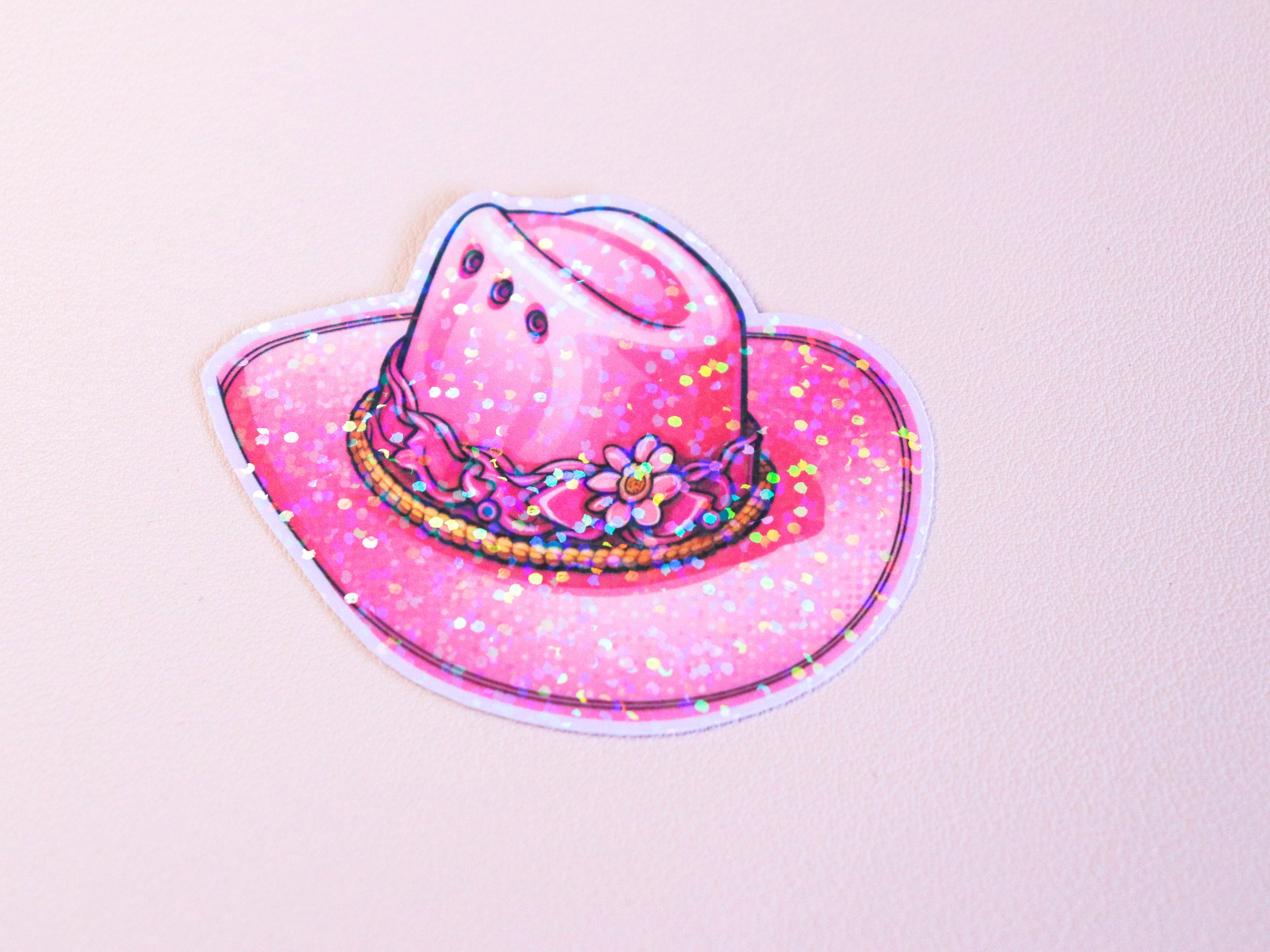 Holographic Pink Cowgirl Hat Sticker Waterproof Sticker - Etsy