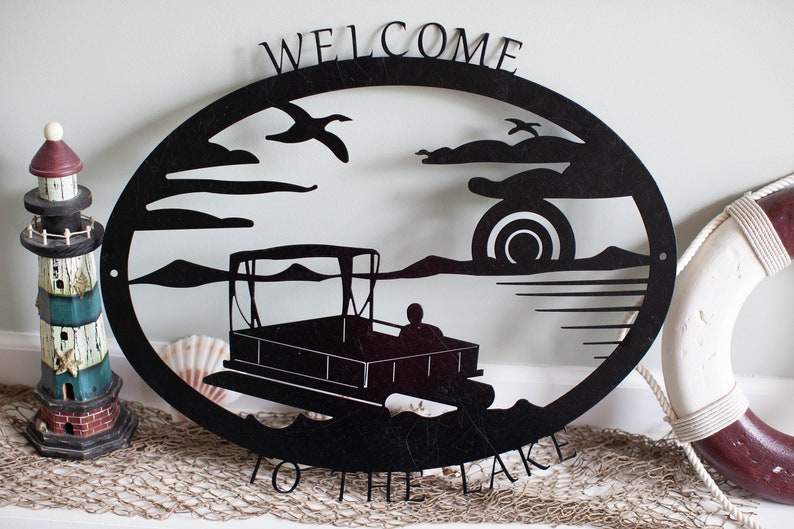 Welcome to the Lake Pontoon Metal Sign - Etsy