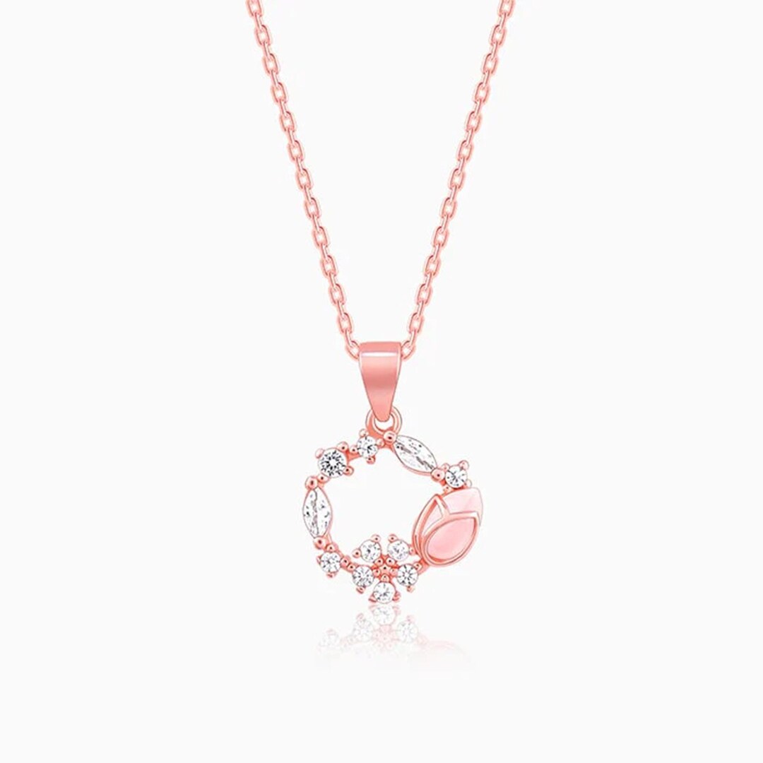 Sterling Silver Rose Gold Rosebud Necklace | Zircon Wreath Pendant - Etsy