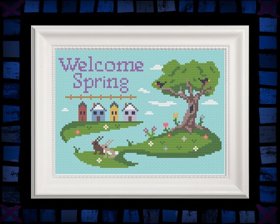 Welcome Spring Cross Stitch PDF Pattern Spring Rabbits | Etsy