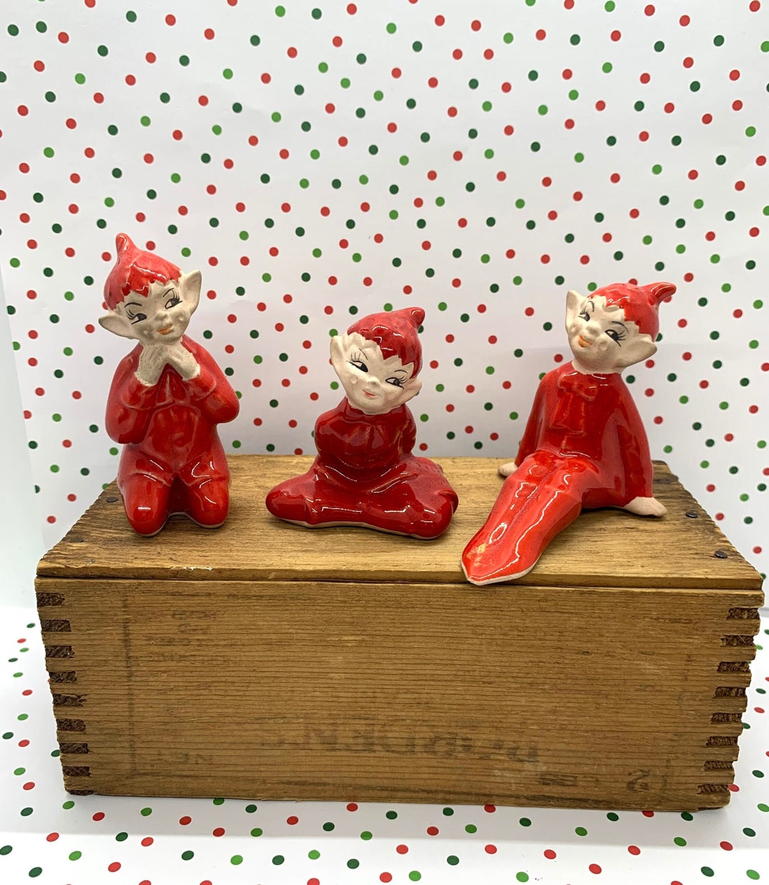 Vintage Gilner Red Pixie Elves 1950's Set of Three - Etsy