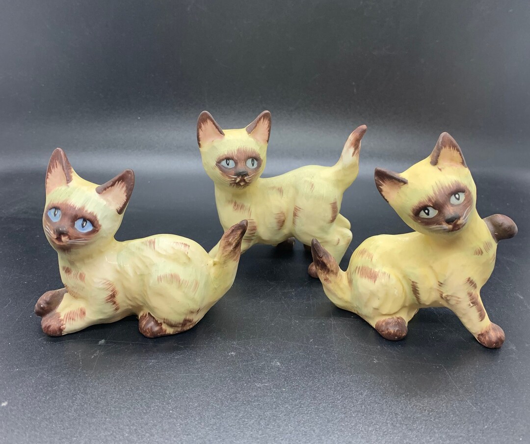 Vintage Lefton Siamese Cat Set of 3 #1562 Original Stickers/blue Eyed ...