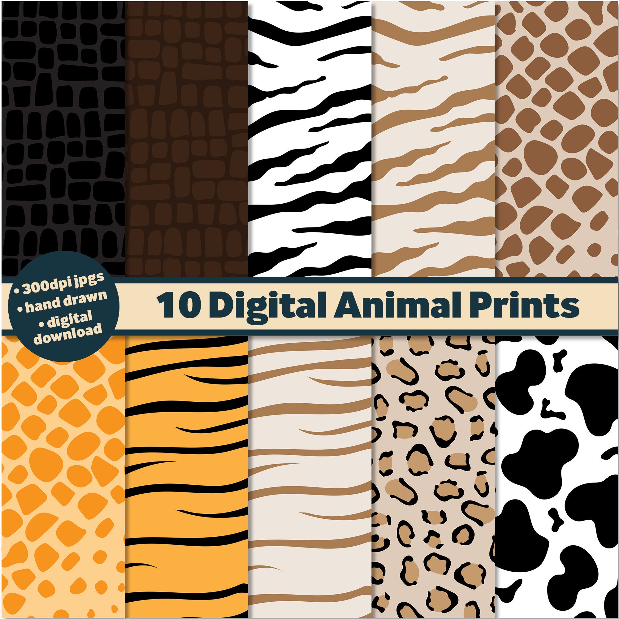 Animal Prints Digital Paper Pack Bundle With Crocodile Zebra Giraffe ...