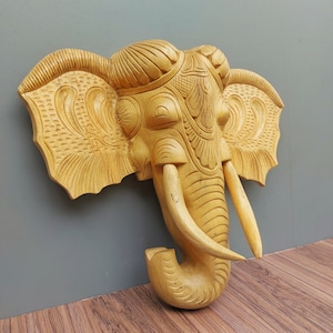 Wooden Elephant Head Wall Mount Wooden Elephant Head Wood - Etsy