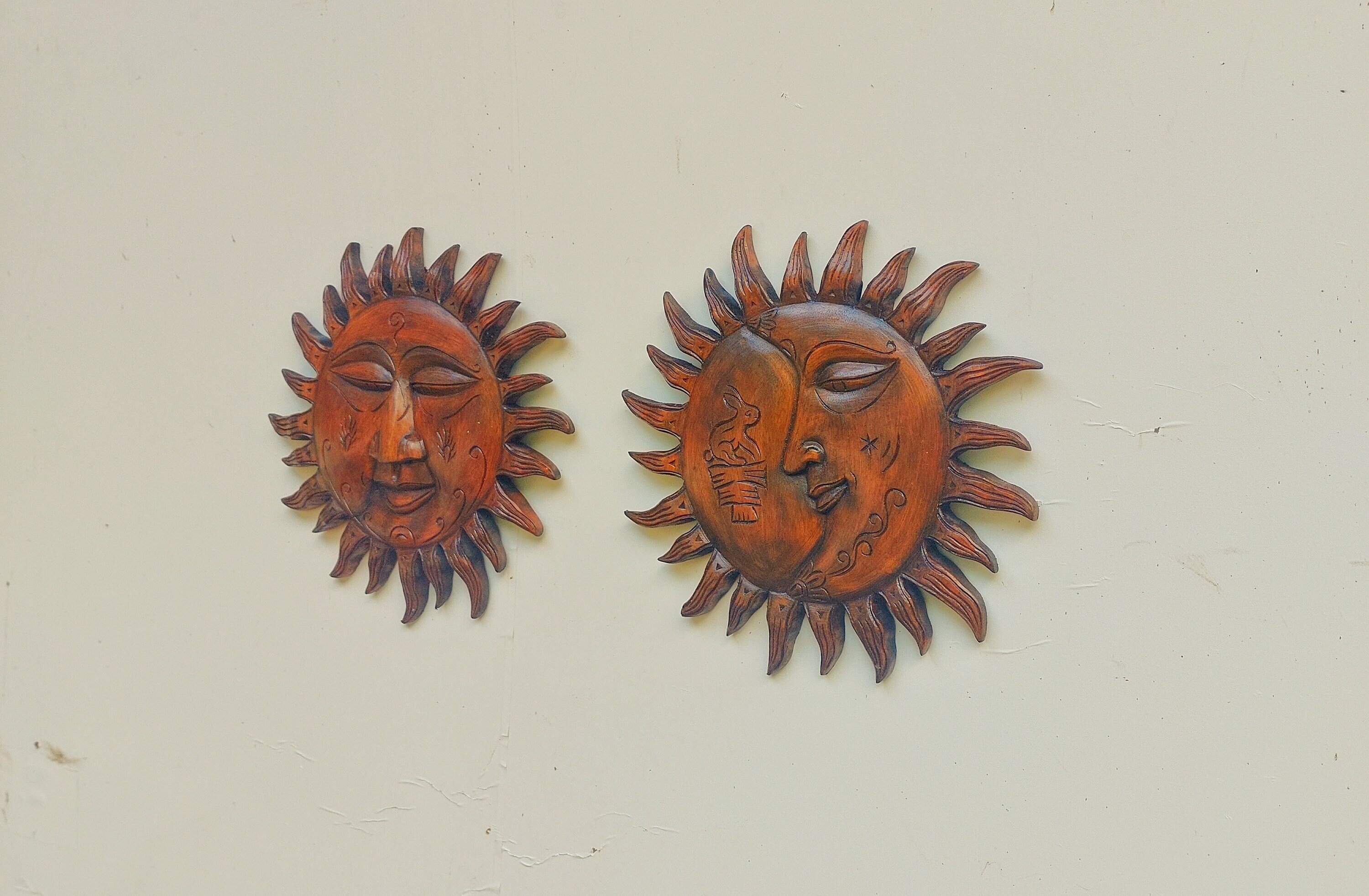 Set of 2 Wood Sun and Moon Wall Art, Sun and Moon Wood Wall Art, Wood ...