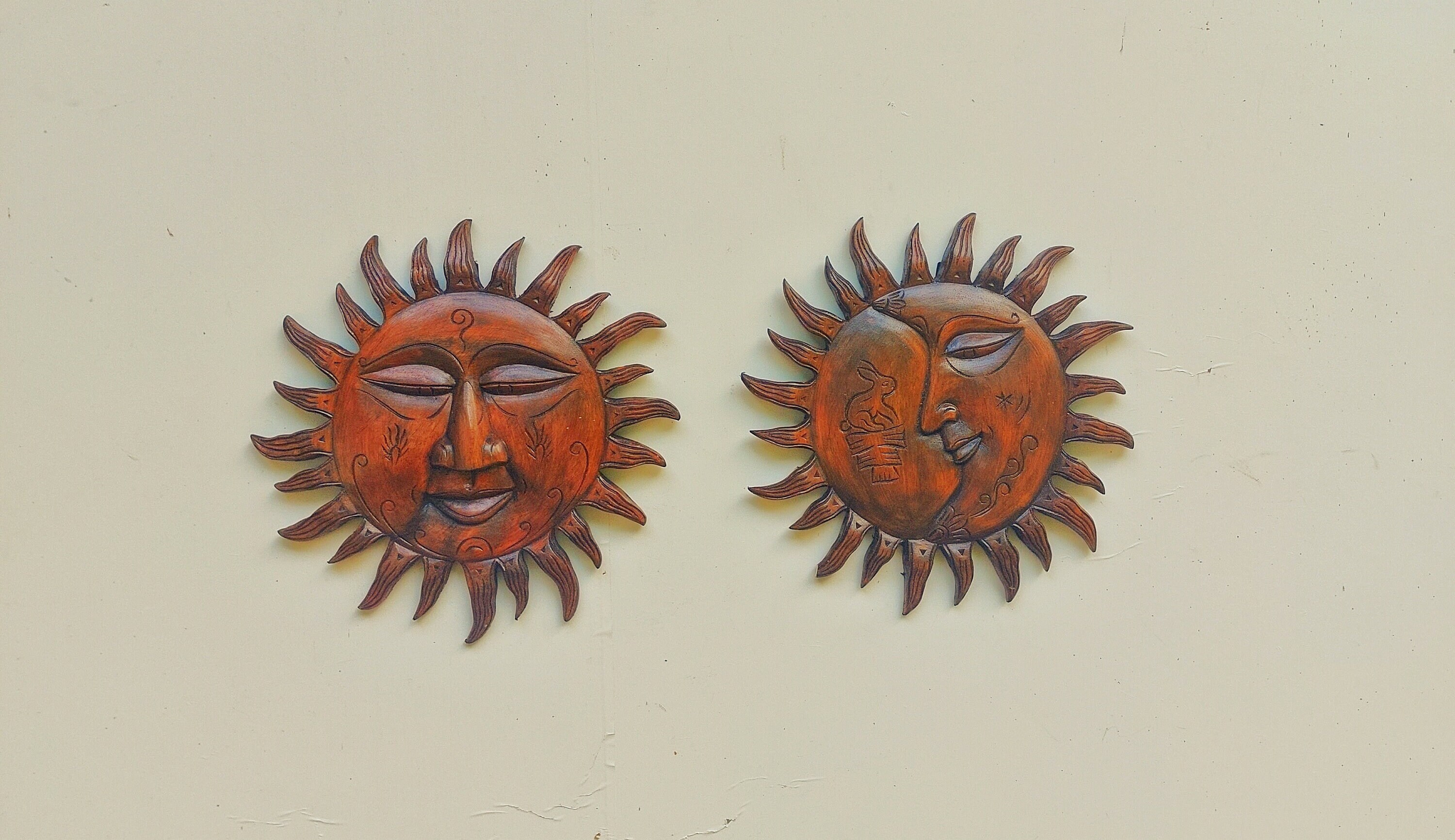 Set of 2 Wood Sun and Moon Wall Art, Sun and Moon Wood Wall Art, Wood ...
