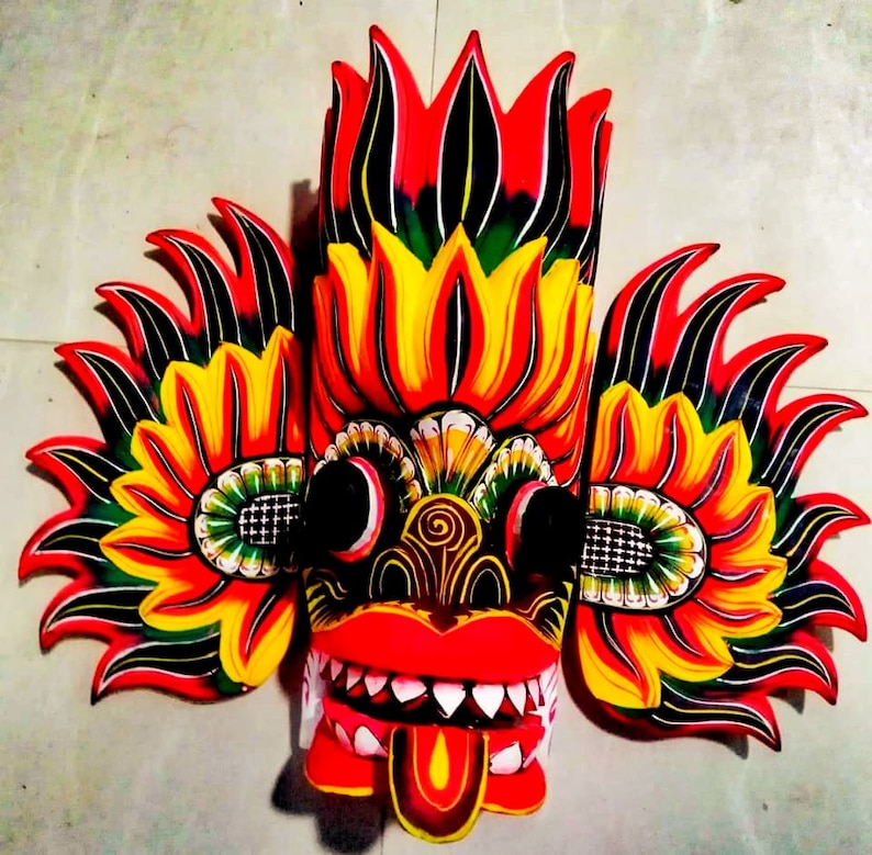 Ceylon Traditional Hand Carved Wood Mask for Wall Wood Gini Raksha Wall ...