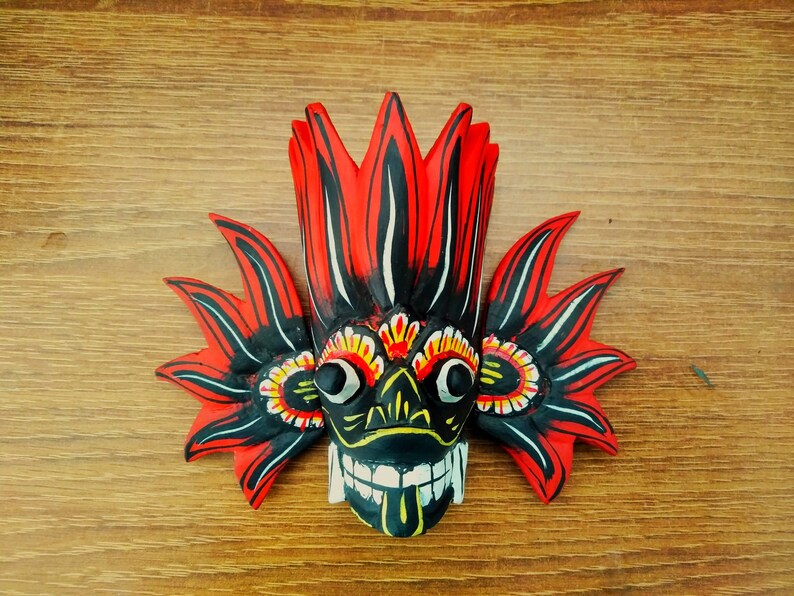 Ceylon Traditional Hand Carved Wood Mask for Wall Wood Gini Raksha Wall ...