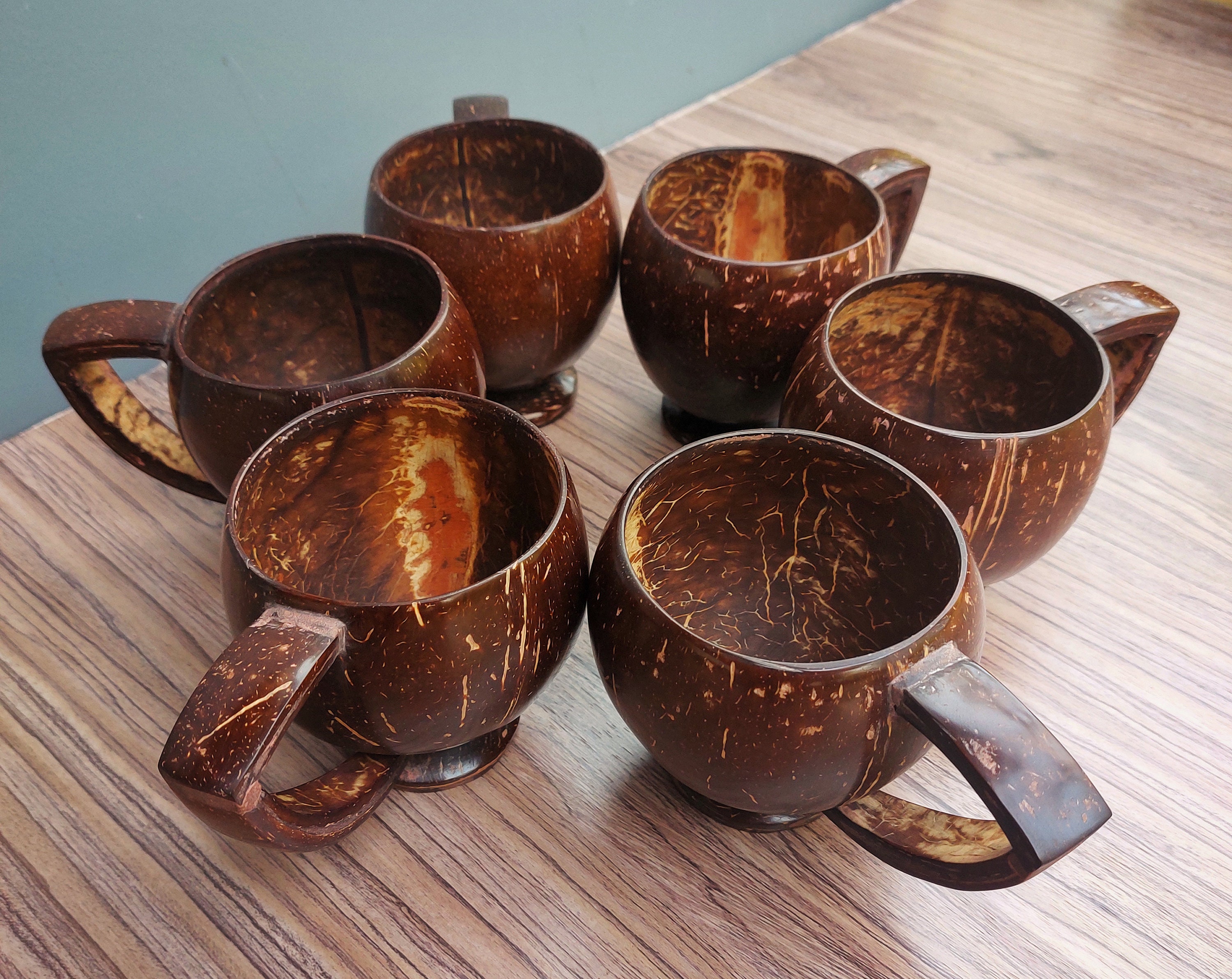 6 X Coconut Shell Tea Cups Set Handmade Coconut Tea Cups Disposable ...