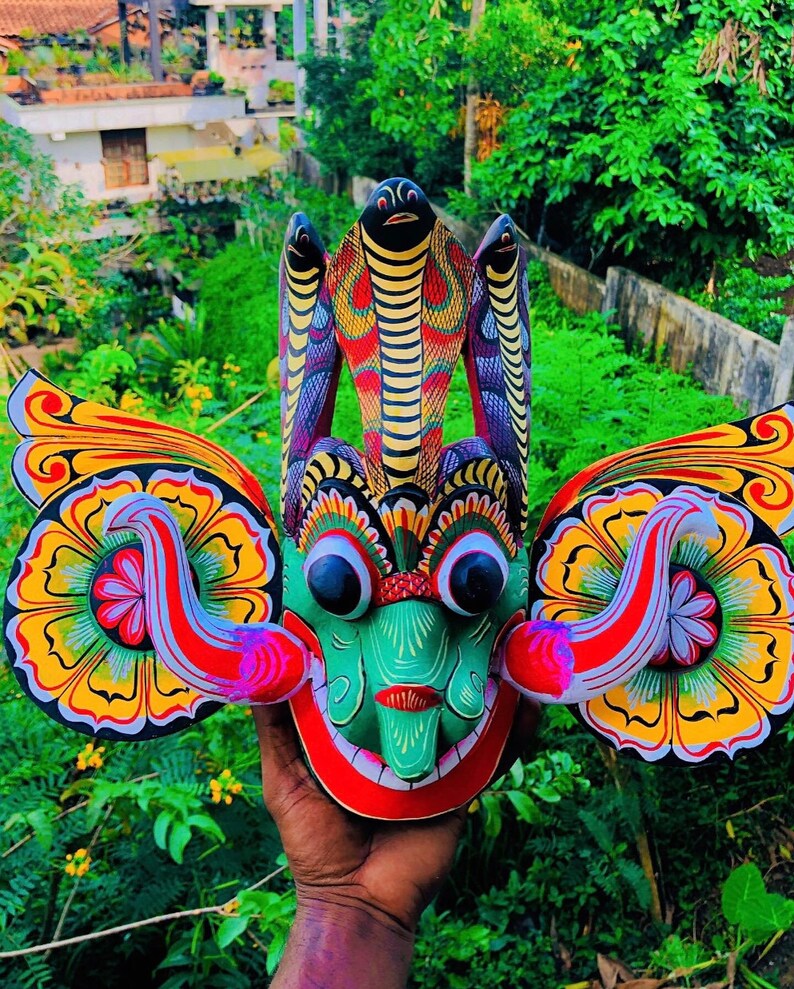 Ceylon Traditionelle Hand geschnitzte Holzmaske für Wand Holz Gini ...