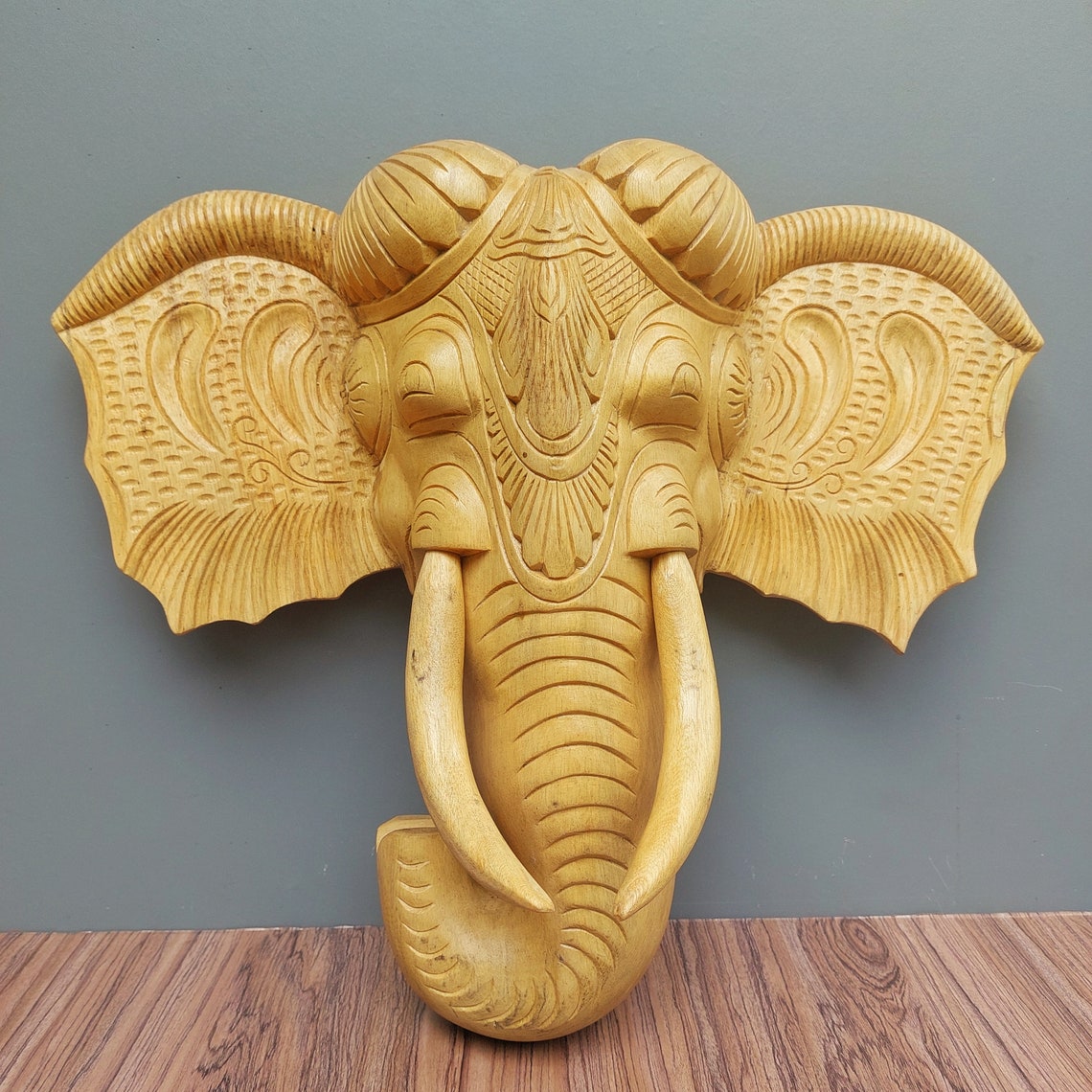 Wooden Elephant Head Wall Mount Wooden Elephant Head Wood - Etsy