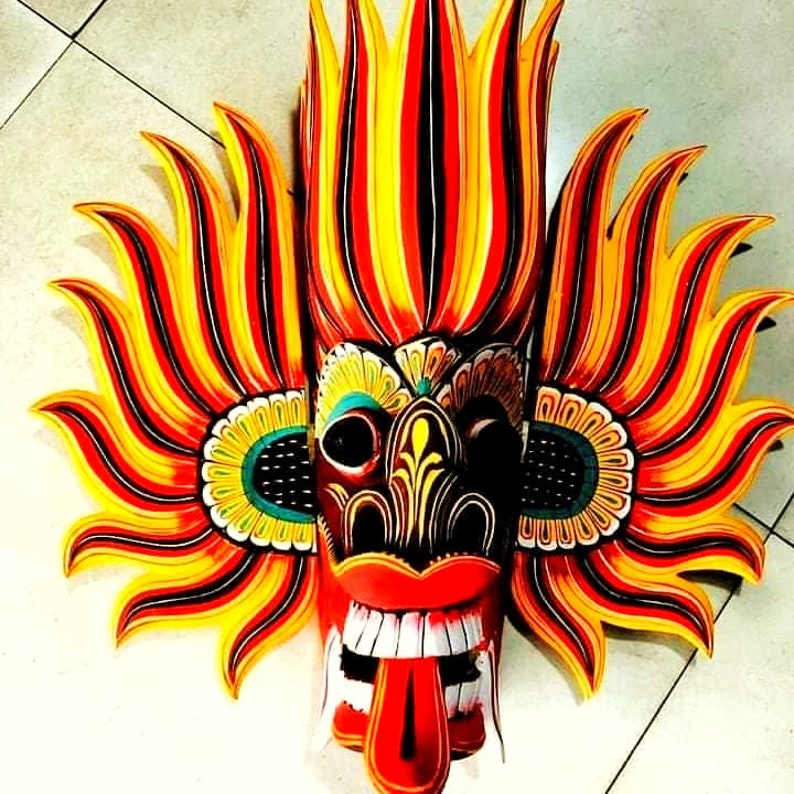 Ceylon Traditional Hand Carved Wood Mask for Wall Wood Gini Raksha Wall ...