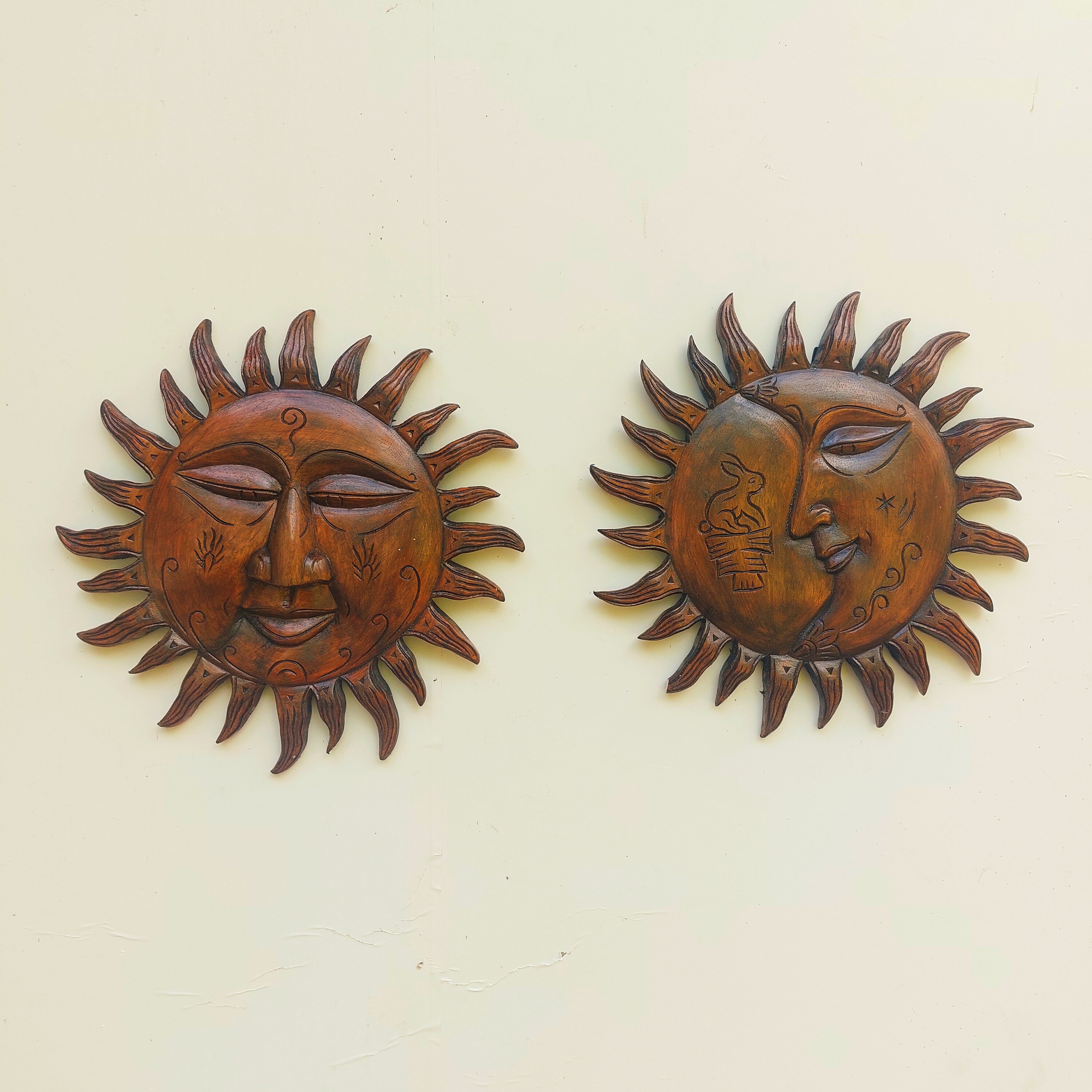 Set of 2 Wood Sun and Moon Wall Art, Sun and Moon Wood Wall Art, Wood ...