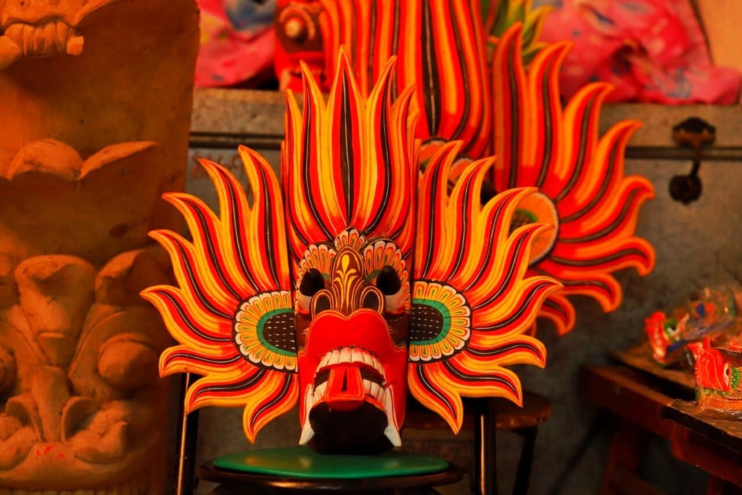 Ceylon Traditional Hand Carved Wood Mask for Wall | Wood Gini Raksha ...