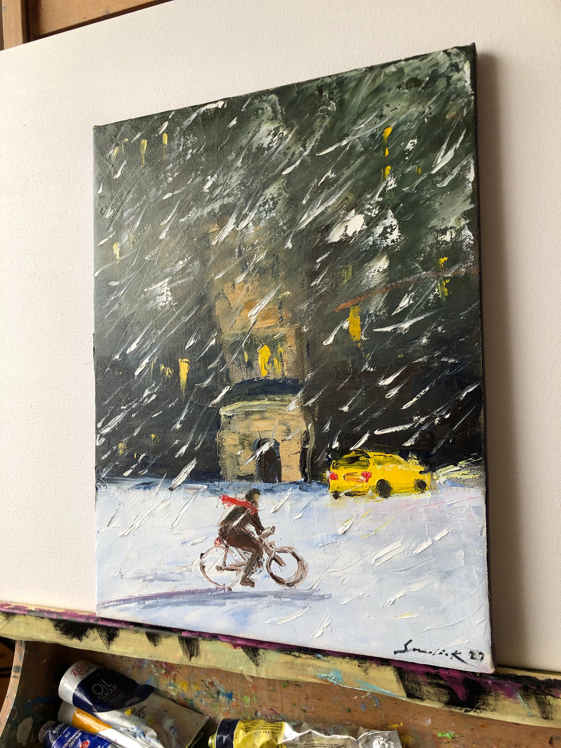 New York Winter Art, Winter Snowfall Art, Small Winter Painting ...