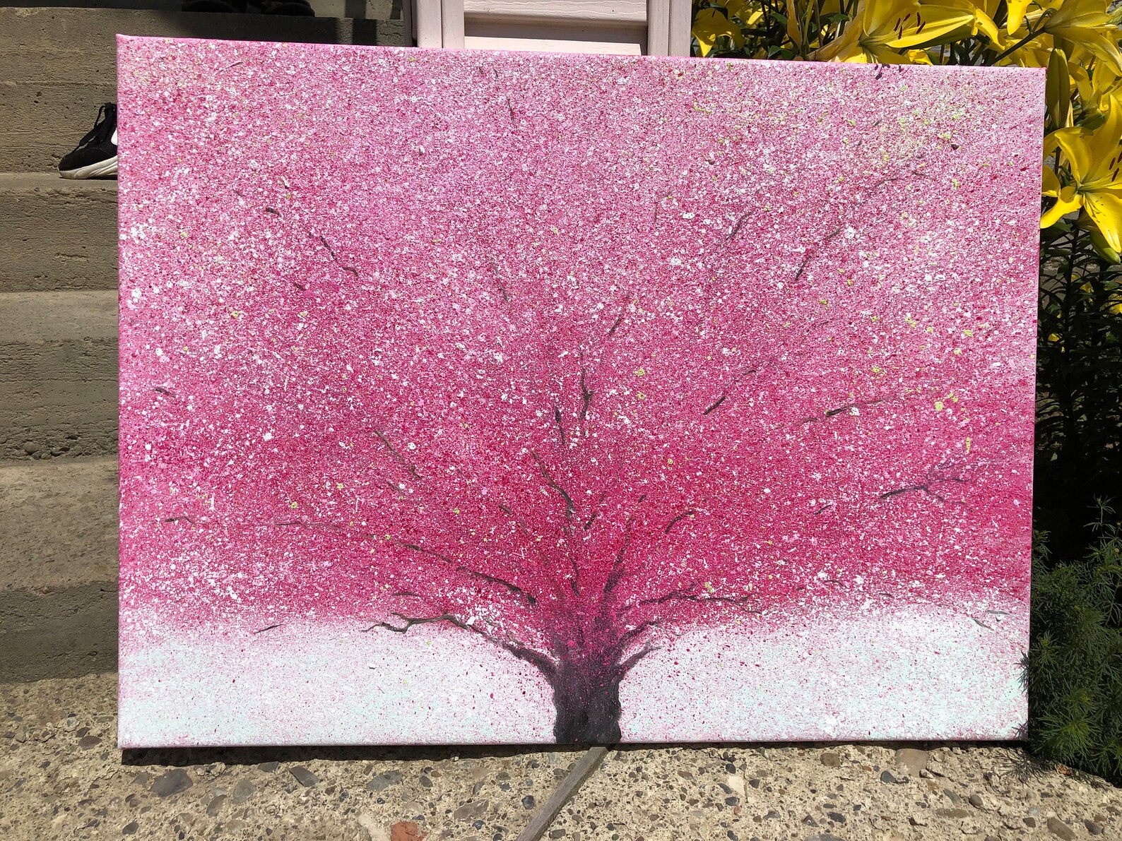 Abstract Tree Painting on Canvas, Pink Wall Art, Blossom Tree Painting ...