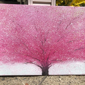 Abstract Tree Painting on Canvas, Pink Wall Art, Blossom Tree Painting ...