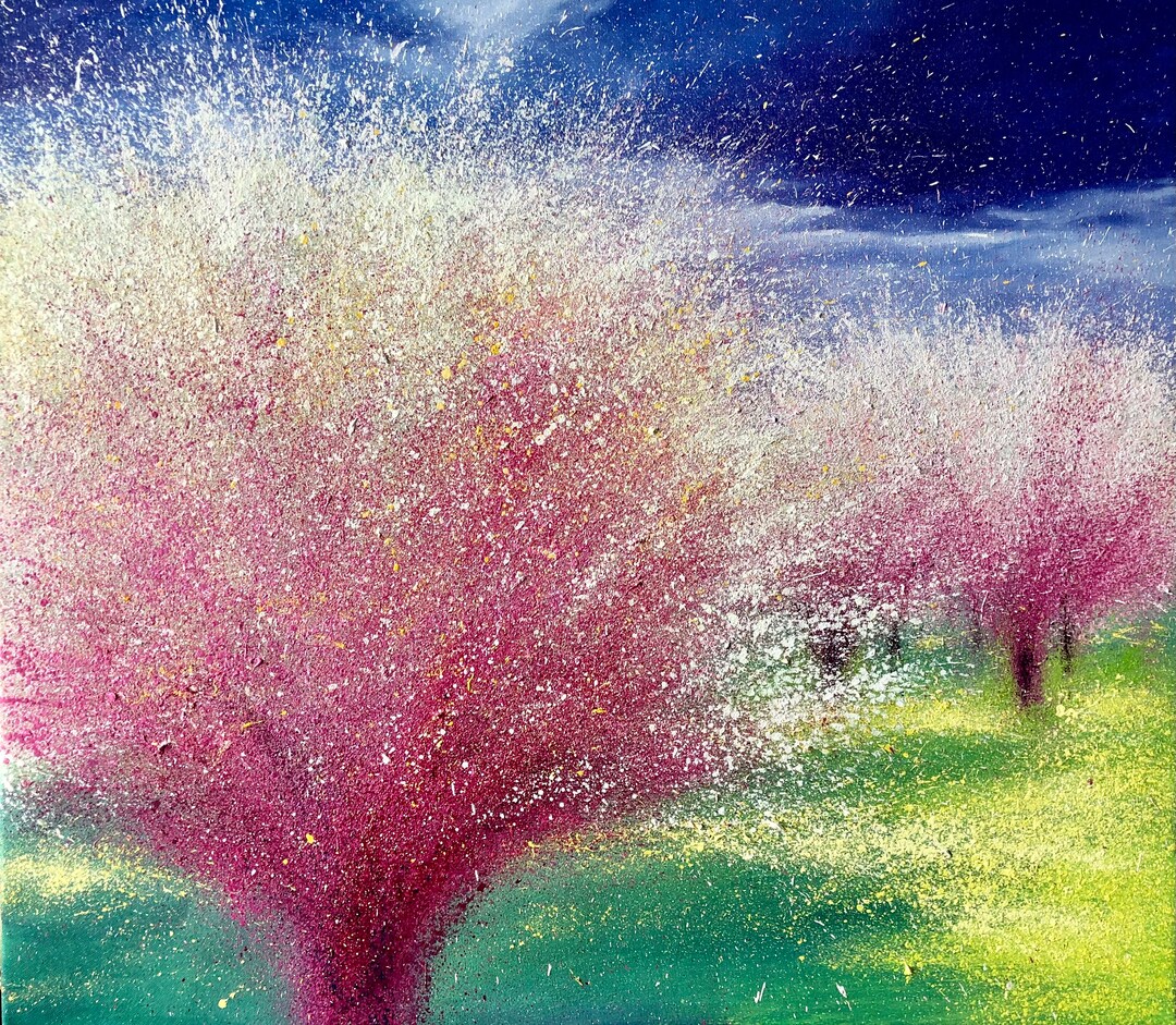 Flowering Tree Painting on Canvas, Japanese Cherry Blossom Tree Art ...