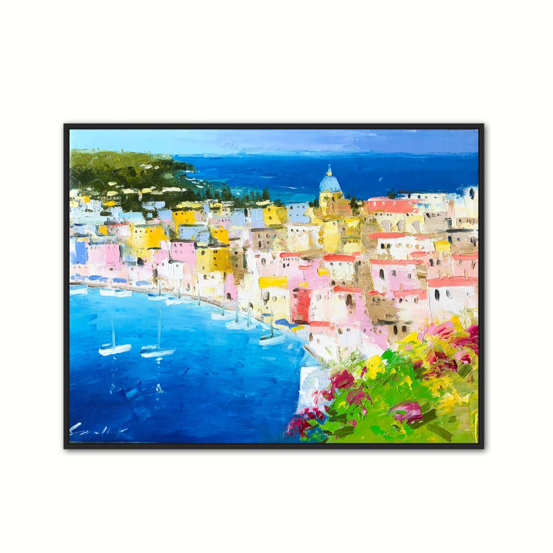 Italy Landscape Painting on Canvas, Amalfi Coast Artwork, Colorful ...