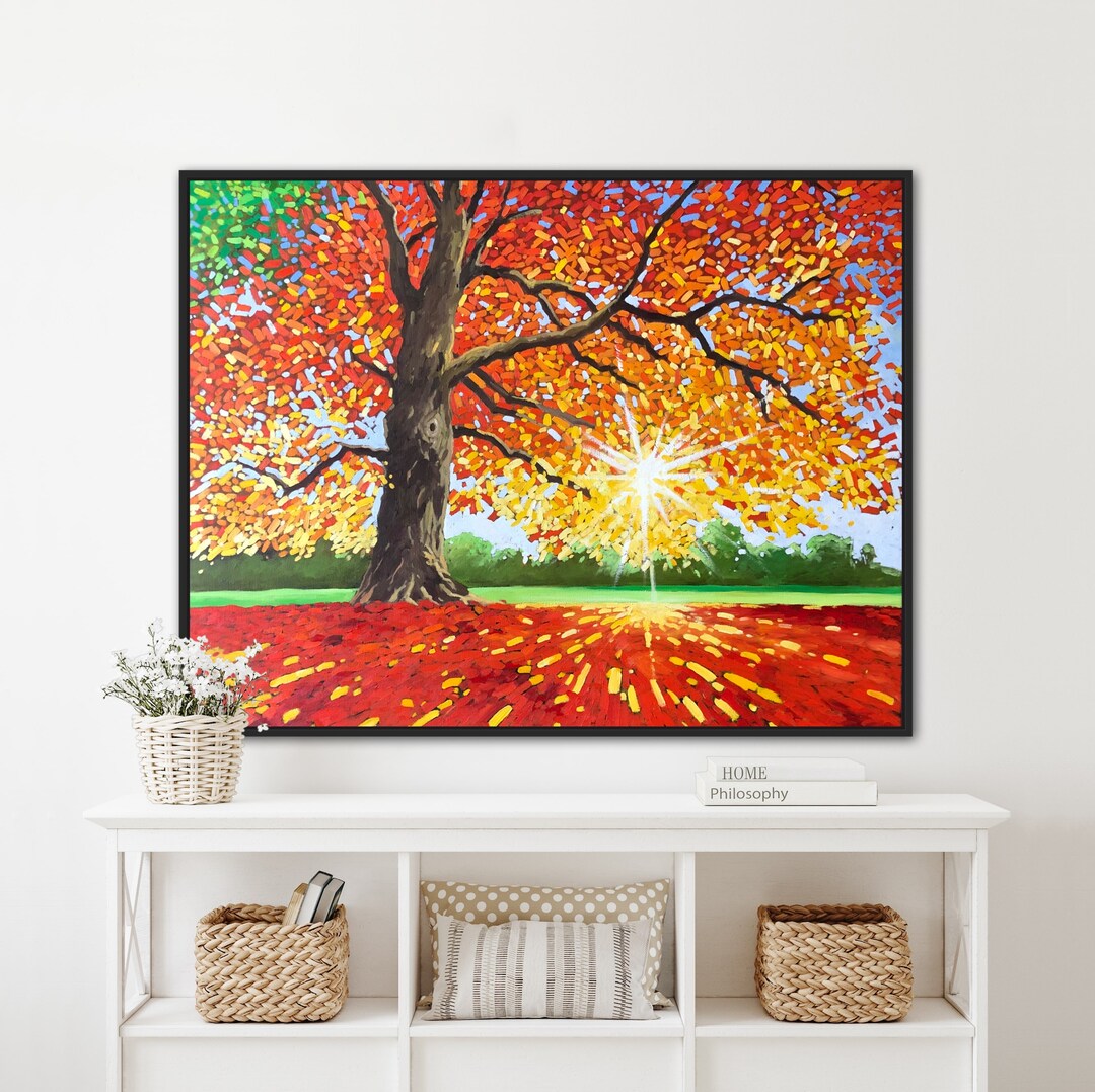 Fall Oak Tree Painting, Large Fall Artwork, Forest Fall Leaves Painting ...