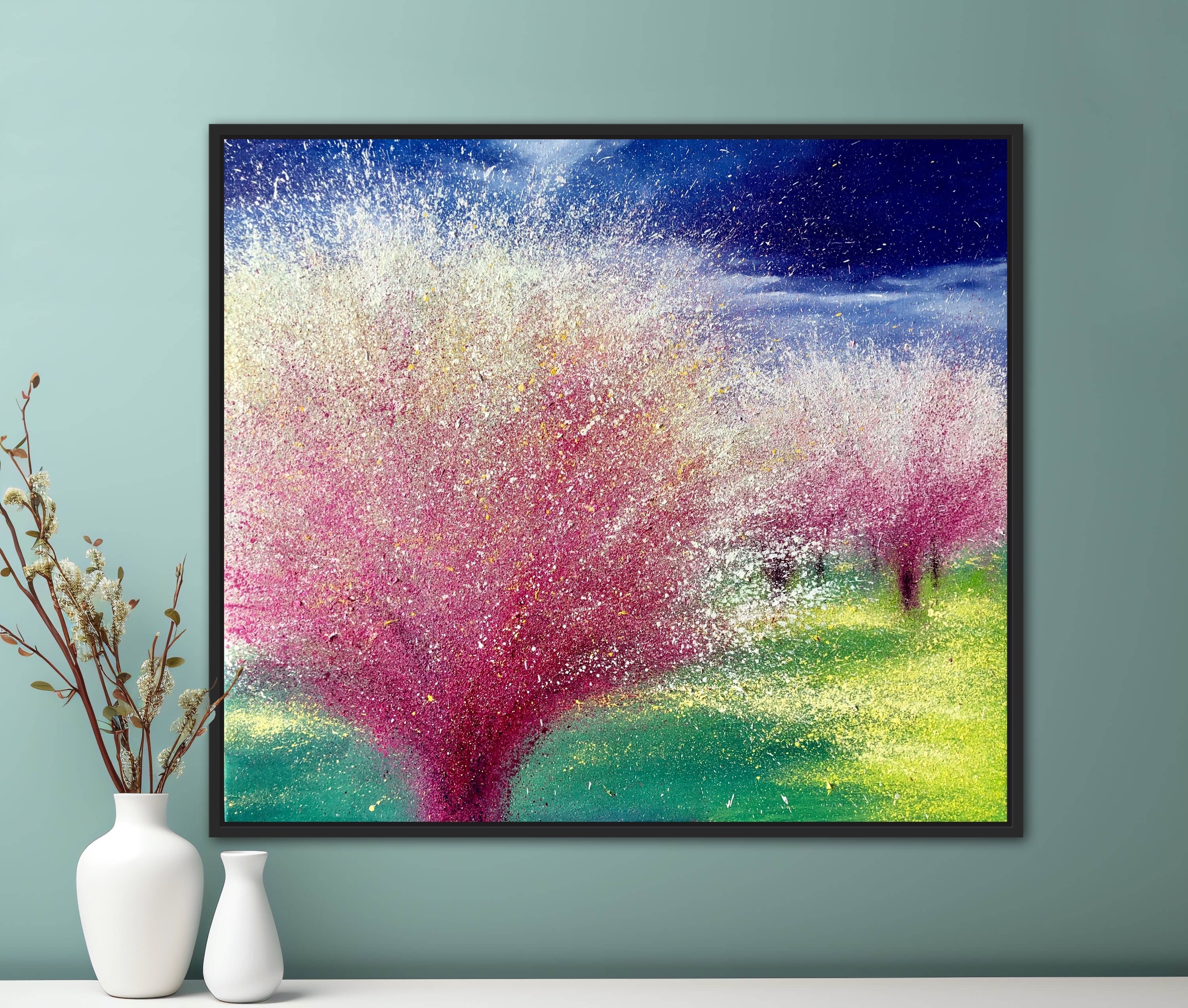 Flowering Tree Painting on Canvas, Japanese Cherry Blossom Tree Art ...