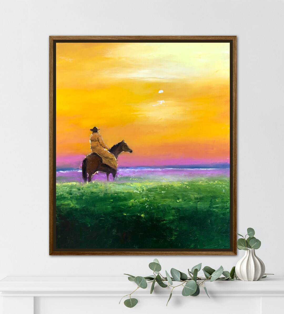 Cowboy Horse Oil Painting on Canvas: Western Landscape Art (28x26in) - Etsy