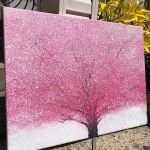 Abstract Tree Painting on Canvas, Pink Wall Art, Blossom Tree Painting ...
