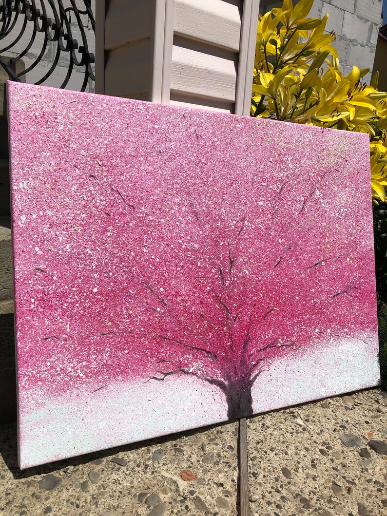 Abstract Tree Painting on Canvas, Pink Wall Art, Blossom Tree Painting ...