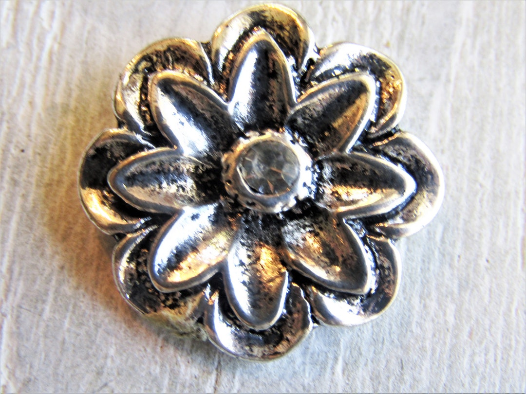 Oxidized Pewter Flower Charm With Rhinestone - Set of 2 - Etsy