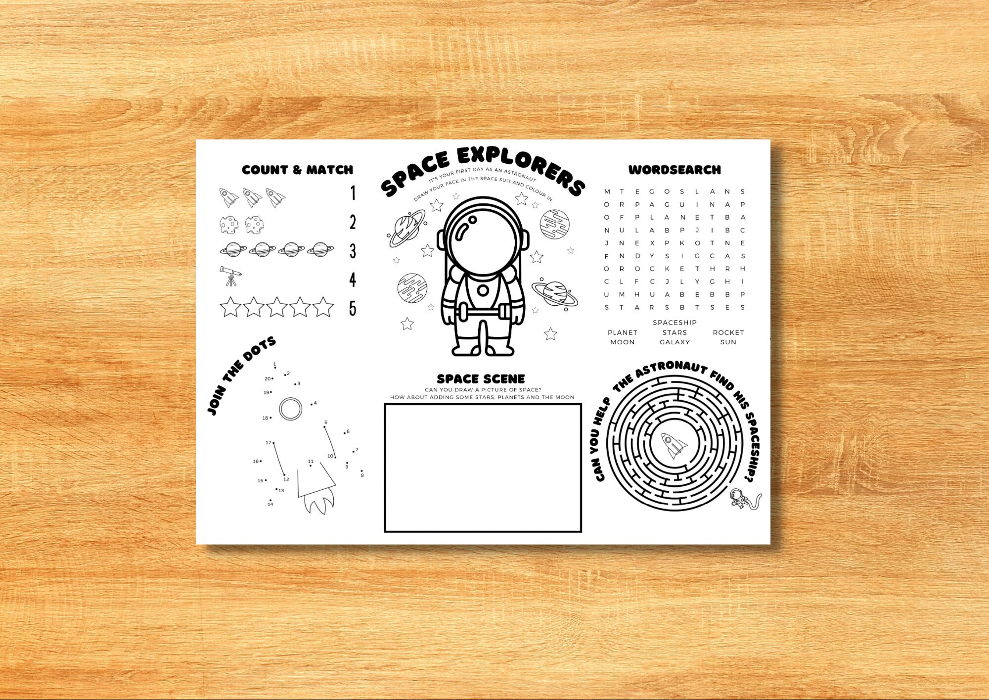 A4 Space Theme A4 Children's Activity Placemat Place Card - Etsy