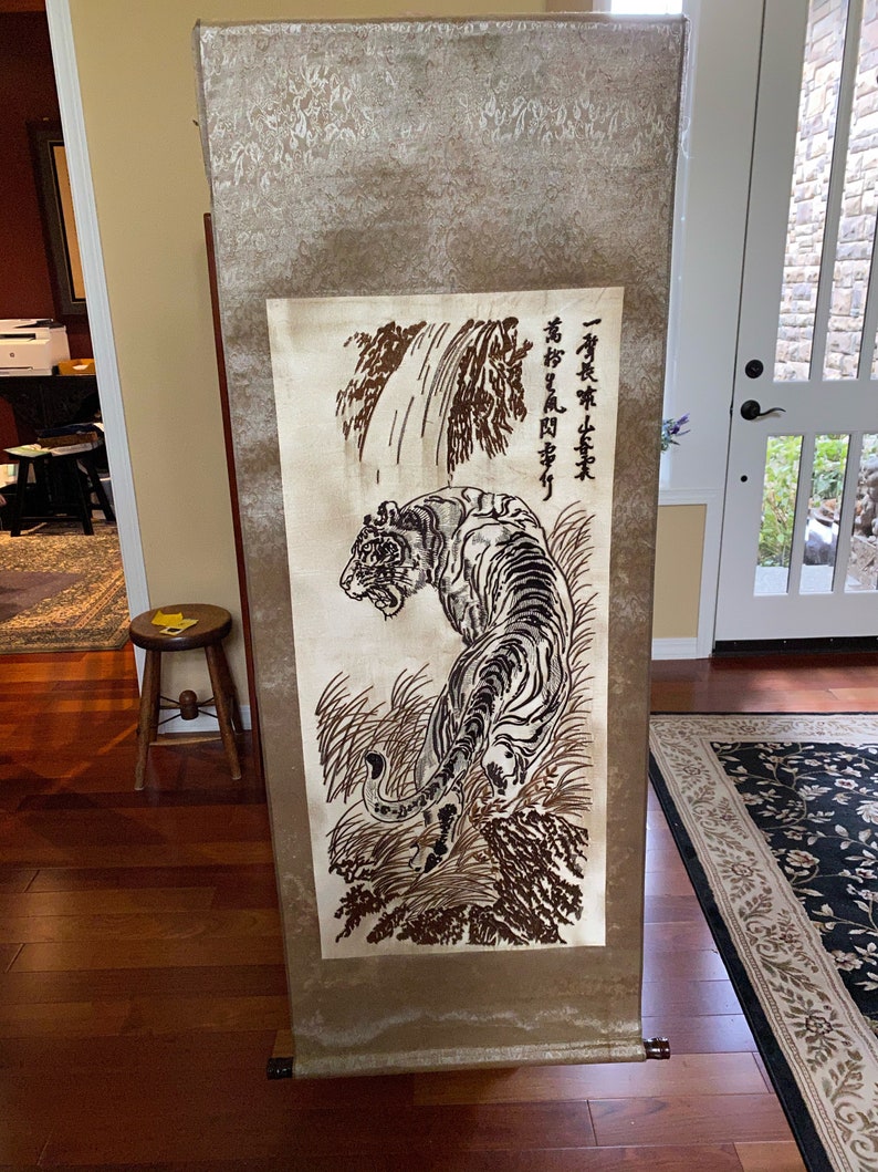 White Tiger on Silk Scroll - Etsy